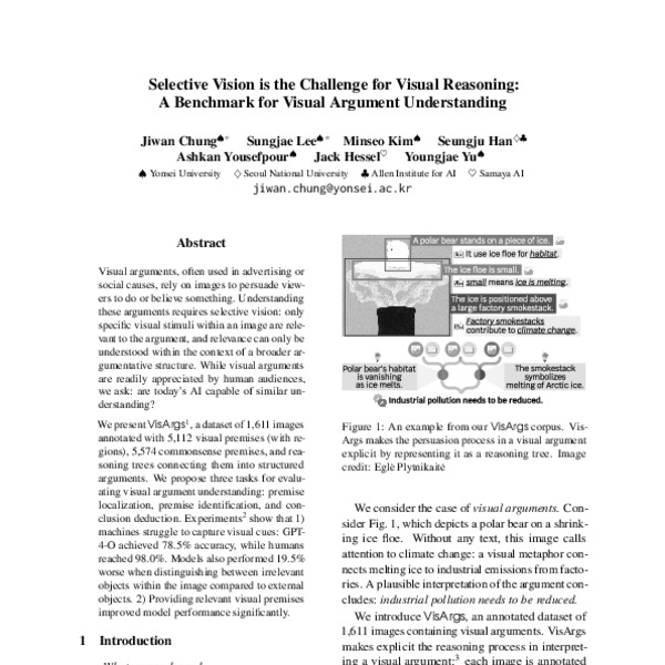 Selective Vision is the Challenge for Visual Reasoning: A Benchmark for Visual Argument ...
