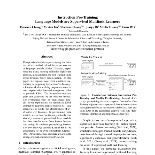 Instruction Pre-Training: Language Models are Supervised Multitask ...