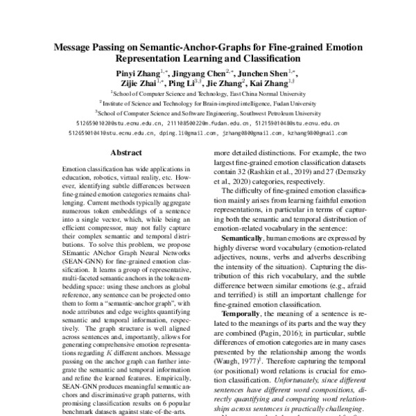 Message Passing on Semantic-Anchor-Graphs for Fine-grained Emotion Representation Learning and ...