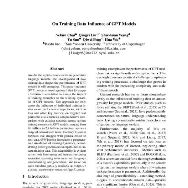 On Training Data Influence of GPT Models - ACL Anthology