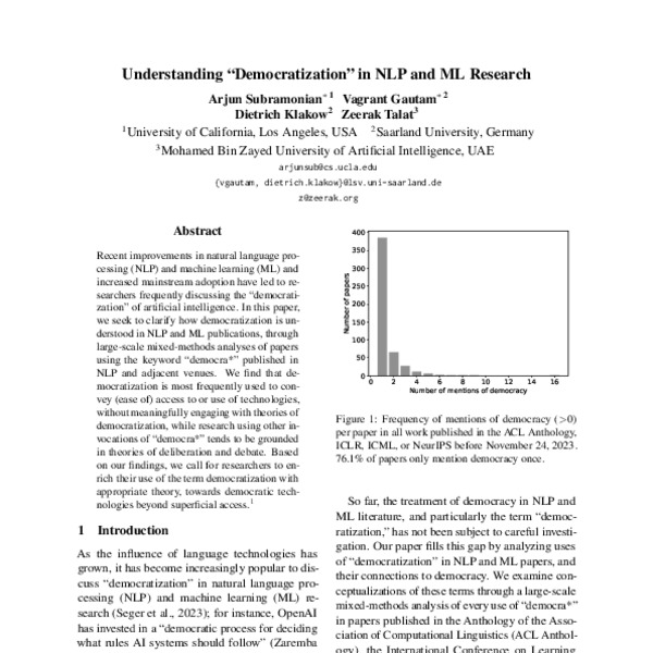 Understanding “Democratization” in NLP and ML Research - ACL Anthology