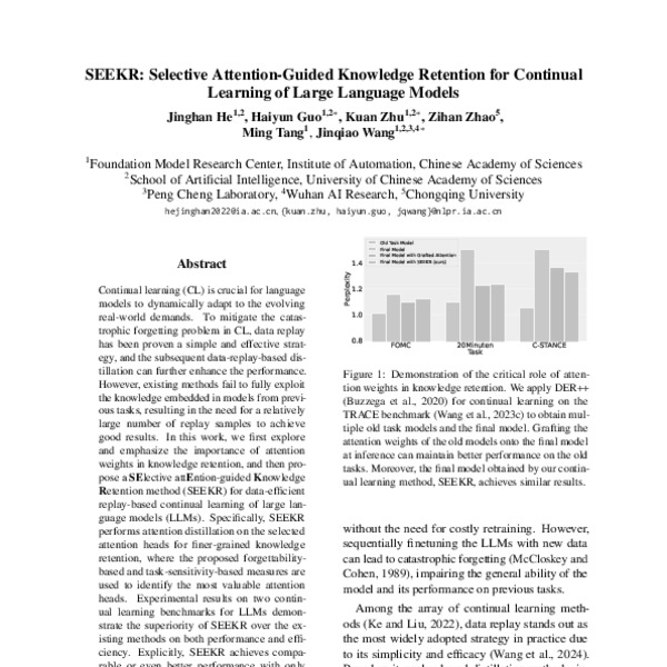 SEEKR: Selective Attention-Guided Knowledge Retention for Continual Learning of Large Language ...