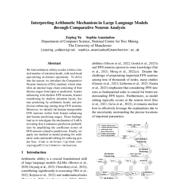 Interpreting Arithmetic Mechanism in Large Language Models through Comparative Neuron Analysis ...