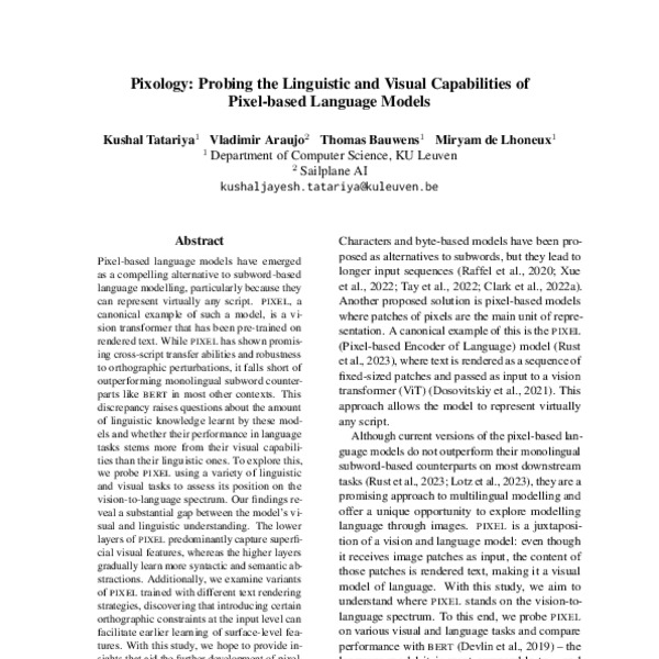 Pixology: Probing the Linguistic and Visual Capabilities of Pixel-based Language Models - ACL ...