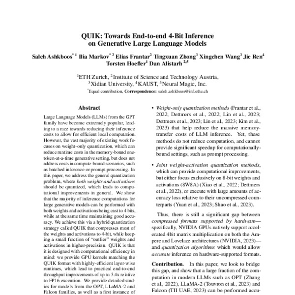 QUIK: Towards End-to-end 4-Bit Inference on Generative Large Language Models - ACL Anthology