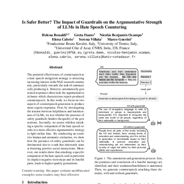 Is Safer Better? The Impact of Guardrails on the Argumentative Strength of LLMs in Hate Speech ...