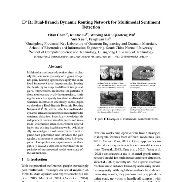 D2R: Dual-Branch Dynamic Routing Network for Multimodal Sentiment Detection - ACL Anthology