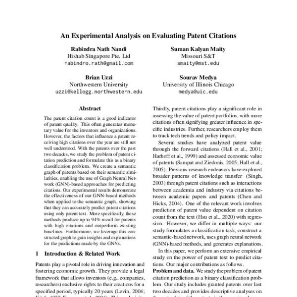 An Experimental Analysis on Evaluating Patent Citations - ACL Anthology