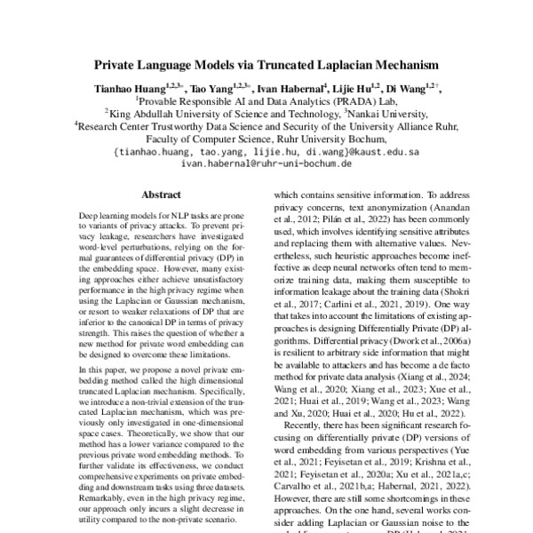 Private Language Models via Truncated Laplacian Mechanism - ACL Anthology
