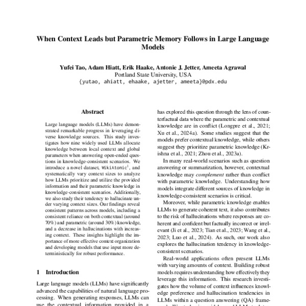 When Context Leads But Parametric Memory Follows In Large Language Models Acl Anthology