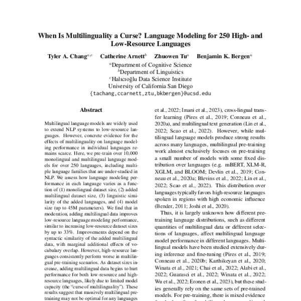 When Is Multilinguality a Curse? Language Modeling for 250 High- and ...