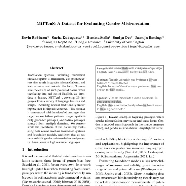 MiTTenS: A Dataset for Evaluating Gender Mistranslation - ACL Anthology