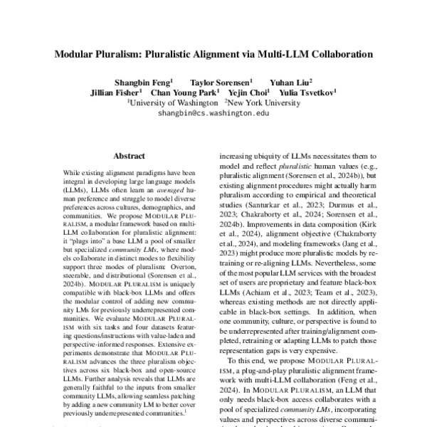 Modular Pluralism: Pluralistic Alignment via Multi-LLM Collaboration - ACL Anthology