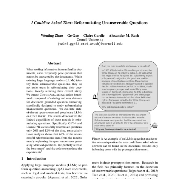 I Could’ve Asked That: Reformulating Unanswerable Questions - ACL Anthology