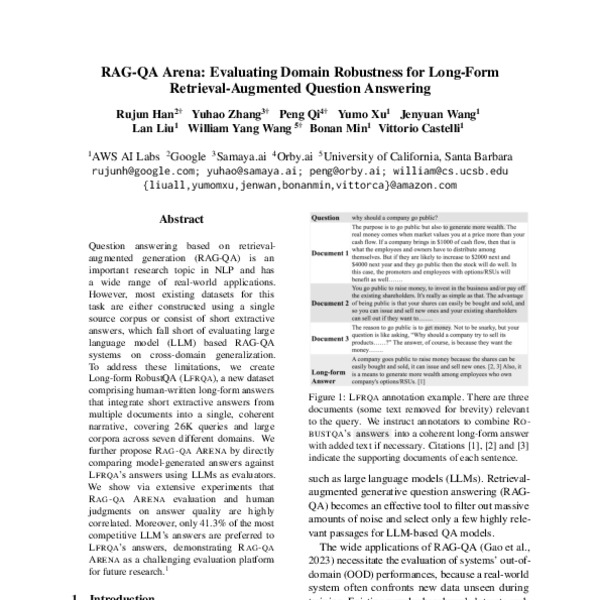 Rag Qa Arena Evaluating Domain Robustness For Long Form Retrieval