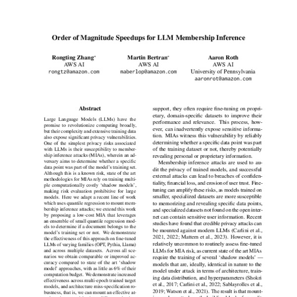 Order of Magnitude Speedups for LLM Membership Inference - ACL Anthology