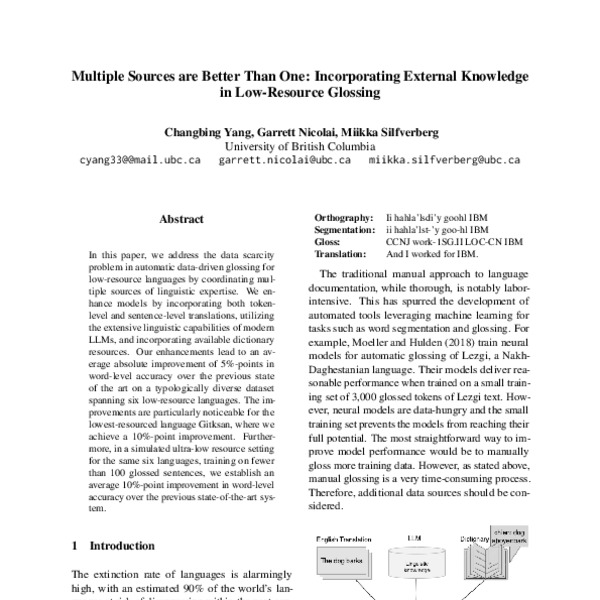 Multiple Sources are Better Than One: Incorporating External Knowledge in Low-Resource Glossing ...