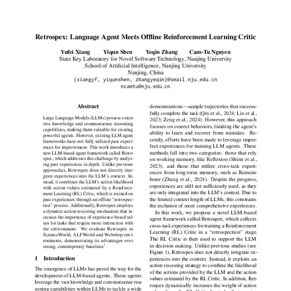 Retrospex: Language Agent Meets Offline Reinforcement Learning Critic - ACL Anthology