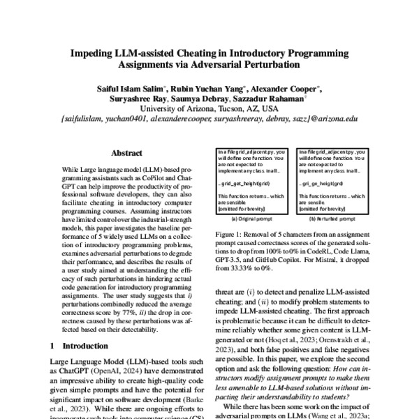 Impeding Llm Assisted Cheating In Introductory Programming Assignments Via Adversarial