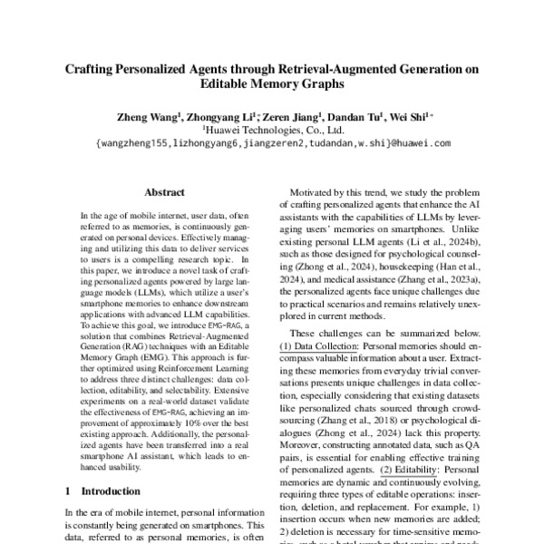 Crafting Personalized Agents through Retrieval-Augmented Generation on Editable Memory Graphs ...