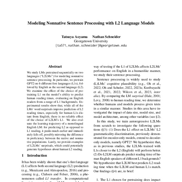 Modeling Nonnative Sentence Processing with L2 Language Models - ACL Anthology