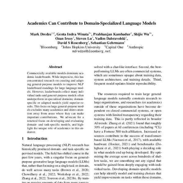 Academics Can Contribute to Domain-Specialized Language Models - ACL ...