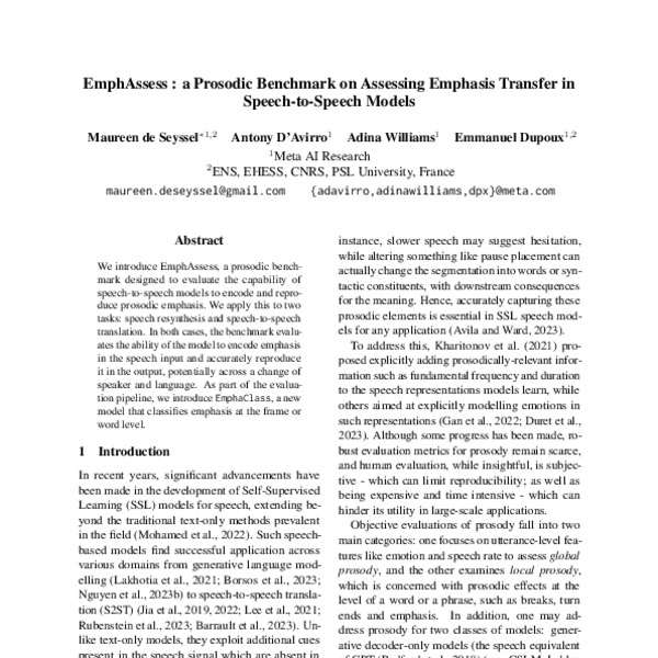 EmphAssess : a Prosodic Benchmark on Assessing Emphasis Transfer in ...