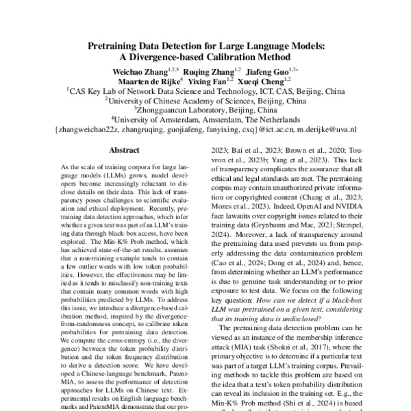 Pretraining Data Detection For Large Language Models A Divergence Based Calibration Method