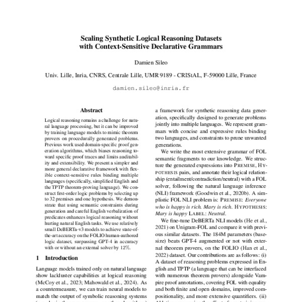 Scaling Synthetic Logical Reasoning Datasets With Context Sensitive Declarative Grammars Acl