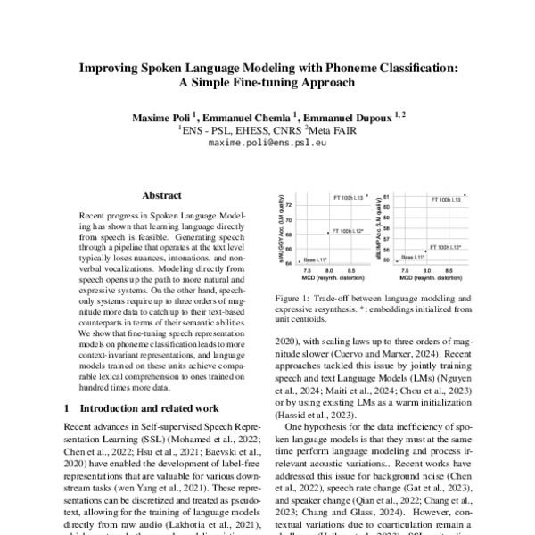 Improving Spoken Language Modeling With Phoneme Classification A Simple Fine Tuning Approach