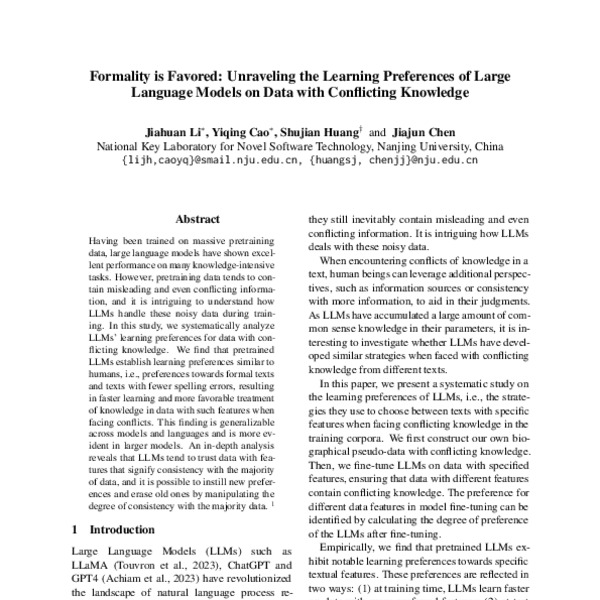 Formality is Favored: Unraveling the Learning Preferences of Large Language Models on Data with ...