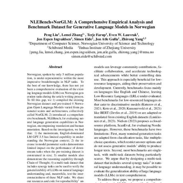 NLEBench+NorGLM: A Comprehensive Empirical Analysis and Benchmark ...