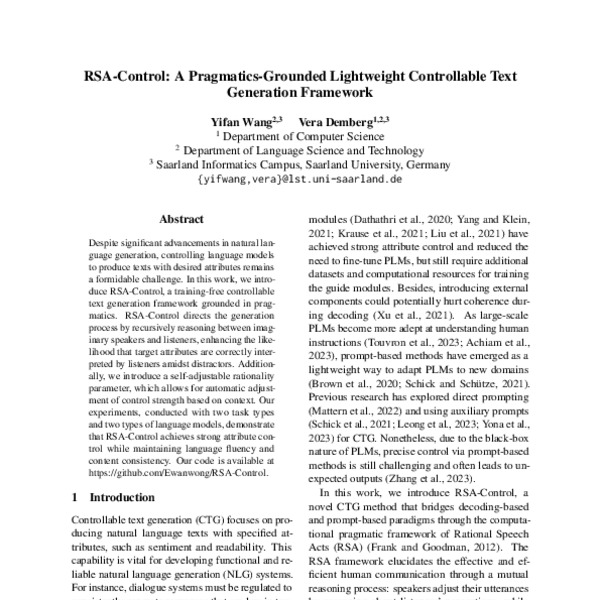 RSA-Control: A Pragmatics-Grounded Lightweight Controllable Text Generation Framework - ACL ...