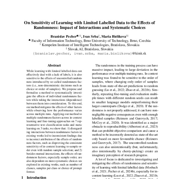On Sensitivity of Learning with Limited Labelled Data to the Effects of ...