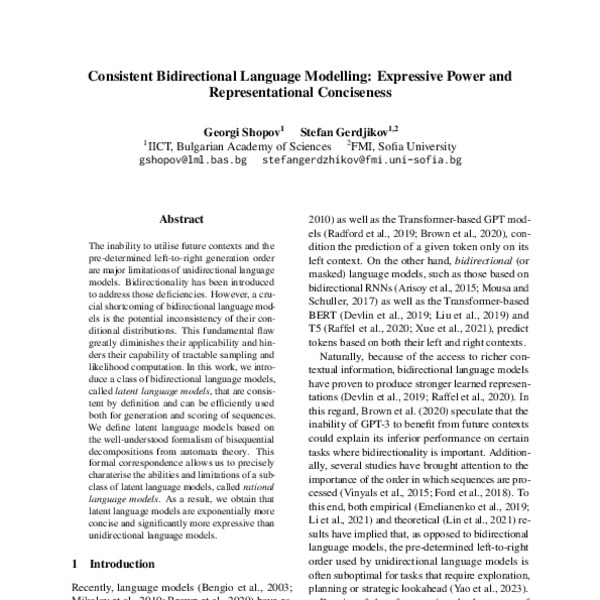 Consistent Bidirectional Language Modelling: Expressive Power and Representational Conciseness ...