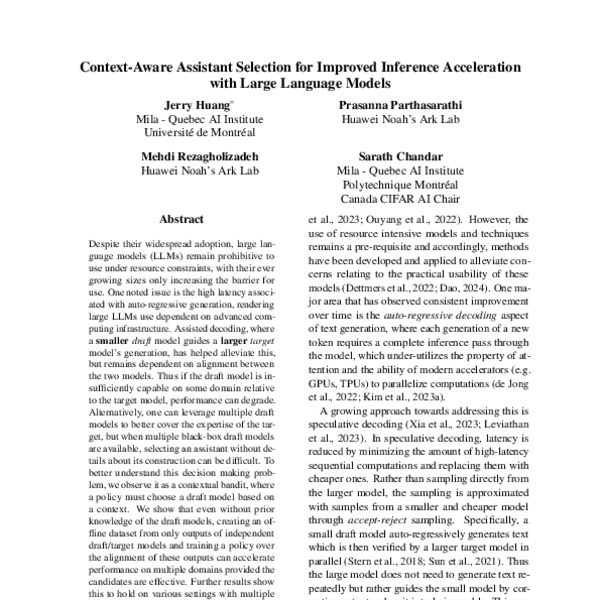 Context Aware Assistant Selection For Improved Inference Acceleration With Large Language Models