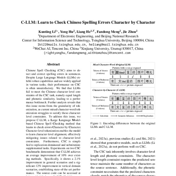C-LLM: Learn to Check Chinese Spelling Errors Character by Character - ACL Anthology