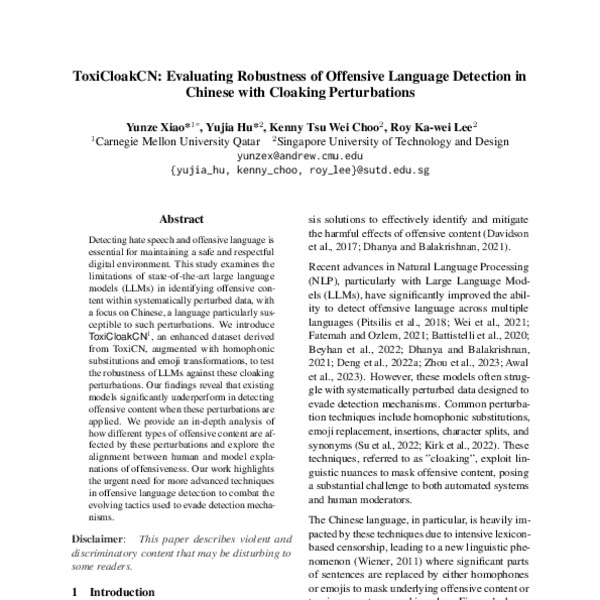 ToxiCloakCN: Evaluating Robustness of Offensive Language Detection in ...