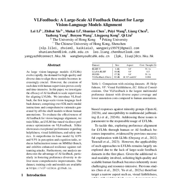 VLFeedback: A Large-Scale AI Feedback Dataset for Large Vision-Language Models Alignment - ACL ...