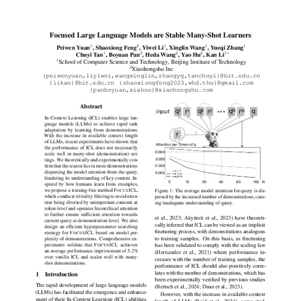 Focused Large Language Models are Stable Many-Shot Learners - ACL Anthology