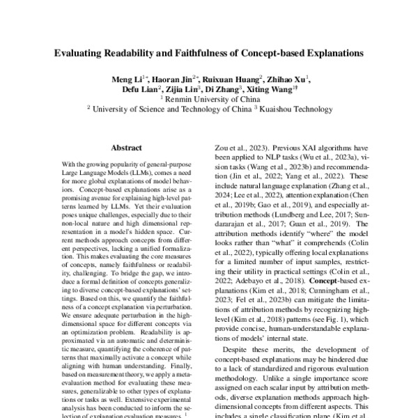 Evaluating Readability and Faithfulness of Concept-based Explanations - ACL Anthology