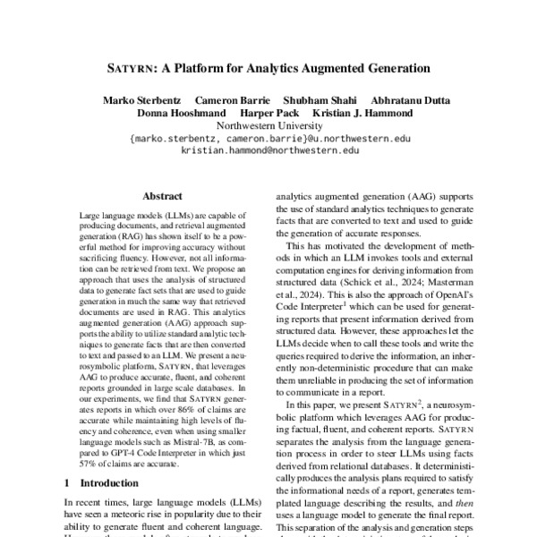 Satyrn: A Platform for Analytics Augmented Generation - ACL Anthology