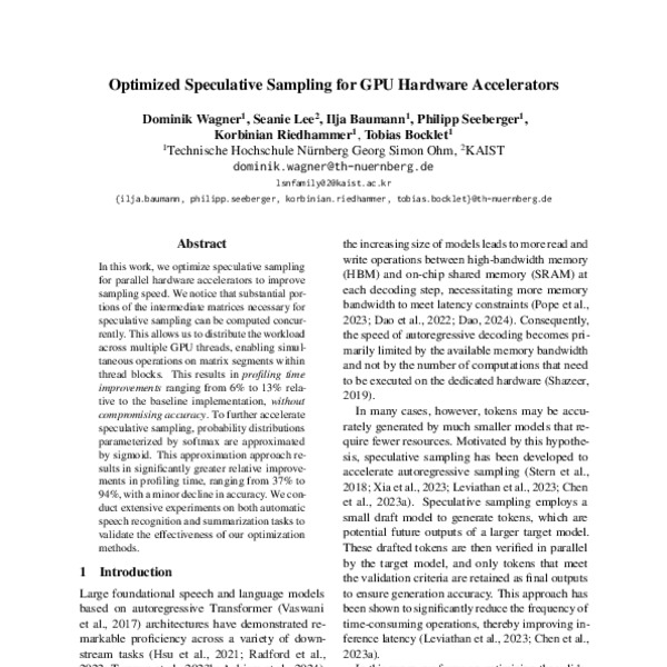 Optimized Speculative Sampling for GPU Hardware Accelerators - ACL Anthology