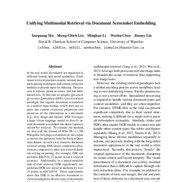 Unifying Multimodal Retrieval via Document Screenshot Embedding - ACL Anthology