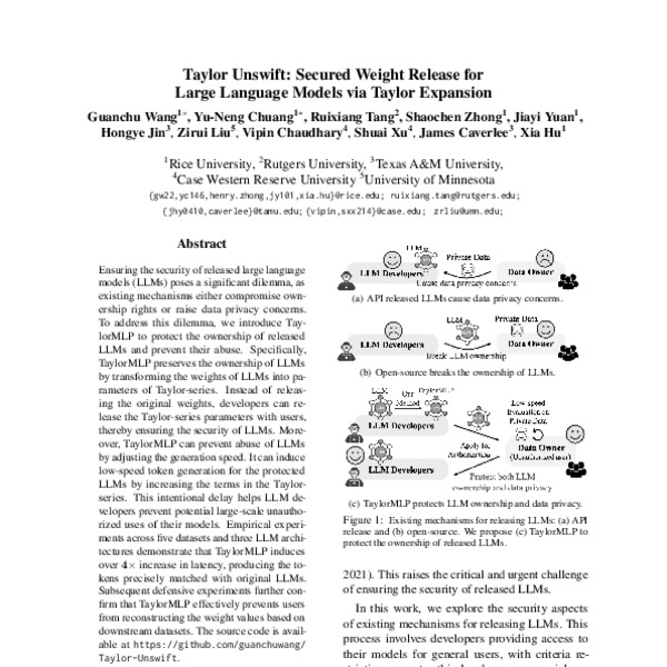 Taylor Unswift: Secured Weight Release for Large Language Models via ...