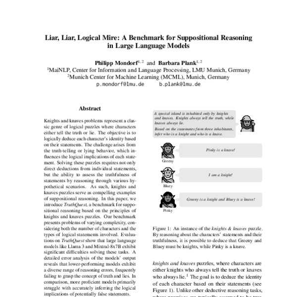 Liar, Liar, Logical Mire: A Benchmark for Suppositional Reasoning in Large Language Models - ACL ...