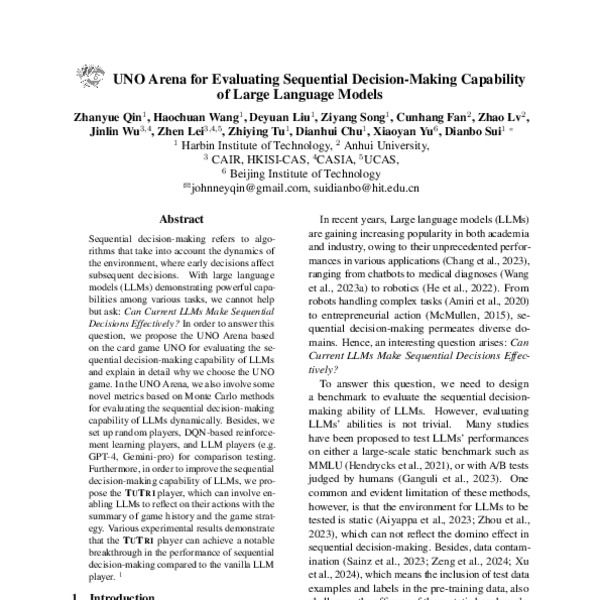 UNO Arena for Evaluating Sequential Decision-Making Capability of Large Language Models - ACL ...