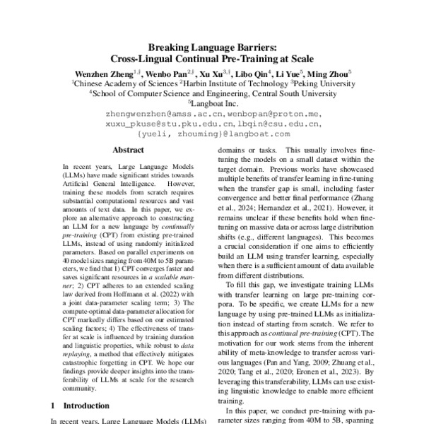 Breaking Language Barriers: Cross-Lingual Continual Pre-Training at Scale - ACL Anthology