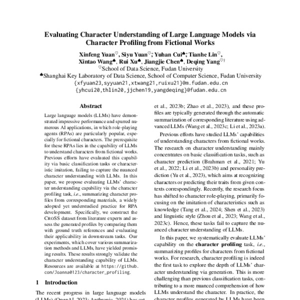 Evaluating Character Understanding of Large Language Models via Character Profiling from ...
