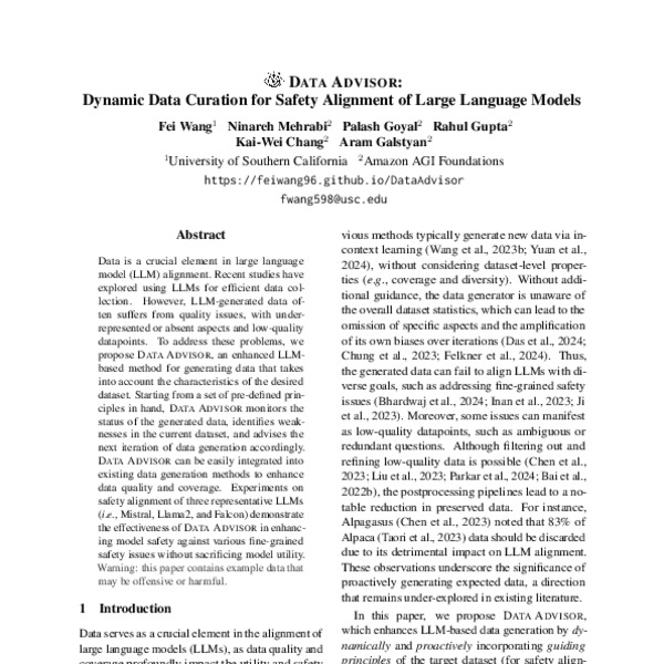 Data Advisor Dynamic Data Curation For Safety Alignment Of Large